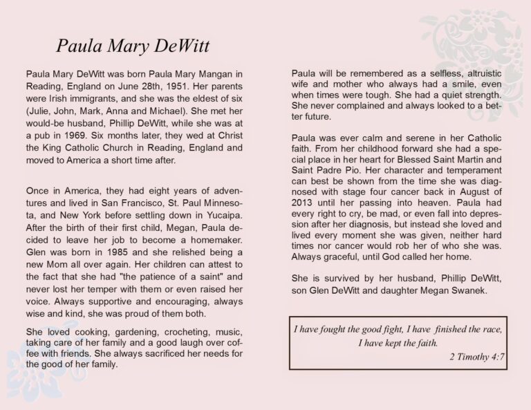 Examples of How to Write an Obituary for a Mother
